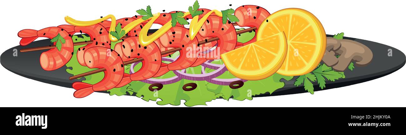 Realistic cooked fried shrimp with salad white background - Vector ...