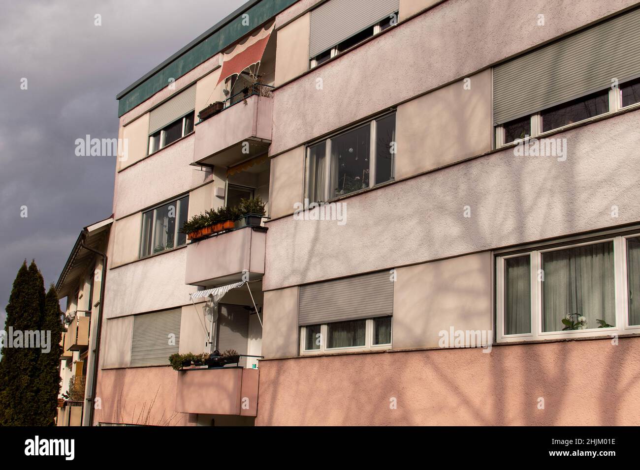 Block of poor flats with balconies Stock Photo - Alamy