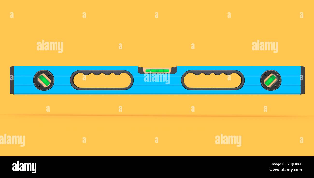 Building spirit level tool on orange background. 3d render and ...