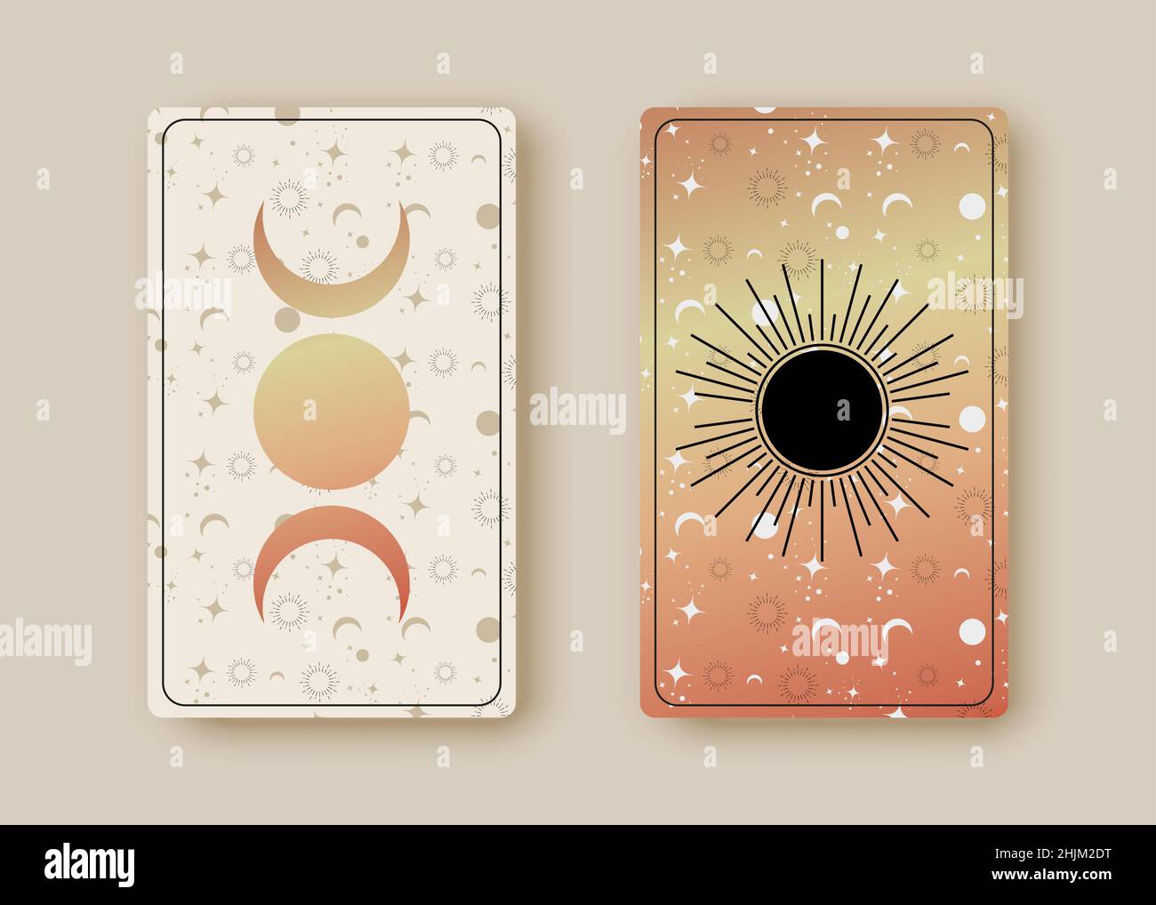 Set magical tarot cards, magic Sun and Triple Moon, boho style, sacred ...