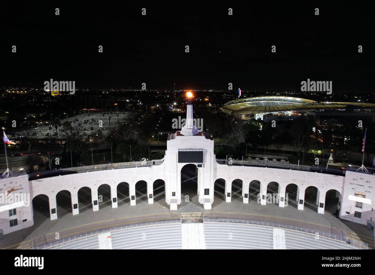 The Los Angeles Memorial Coliseum peristyle and Olympic torch, Saturday ...