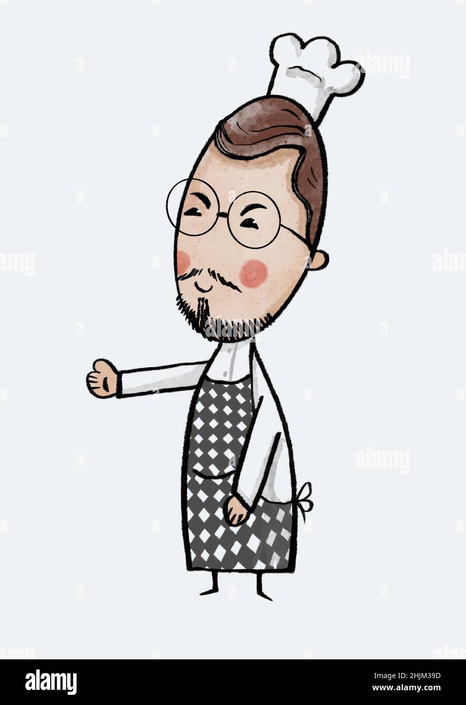 hand drawn little chef man character illustration Stock Photo - Alamy