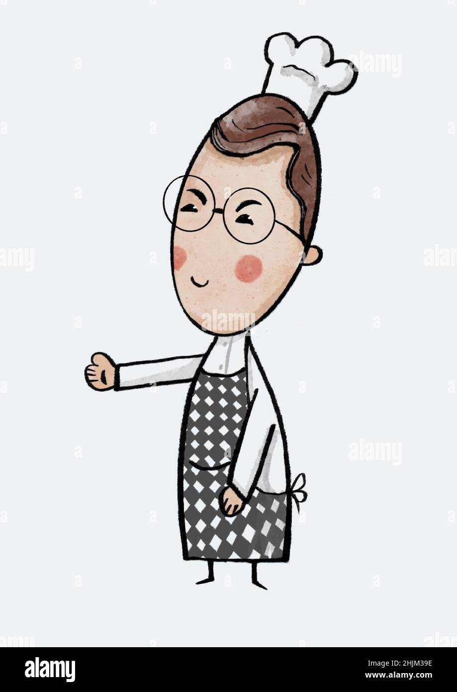 hand drawn little chef man character illustration Stock Photo - Alamy