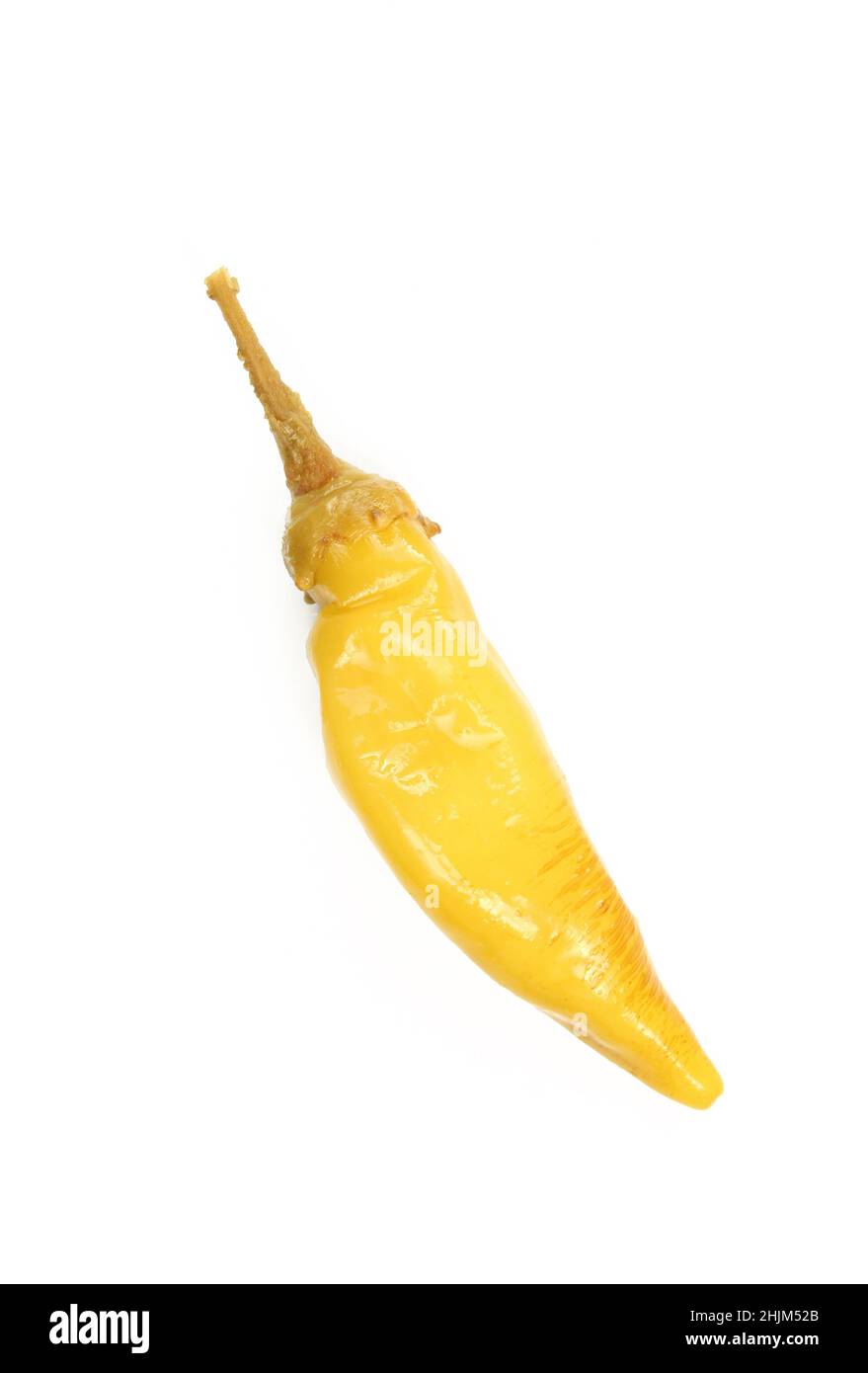 Single yellow hot pepper isolated on white background. Small paprika ...