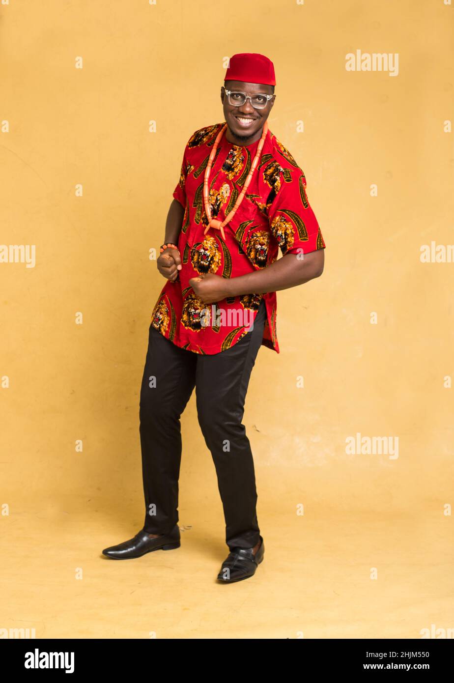 Igbo Traditionally Dressed Business Man Standing and Posturing Happily ...