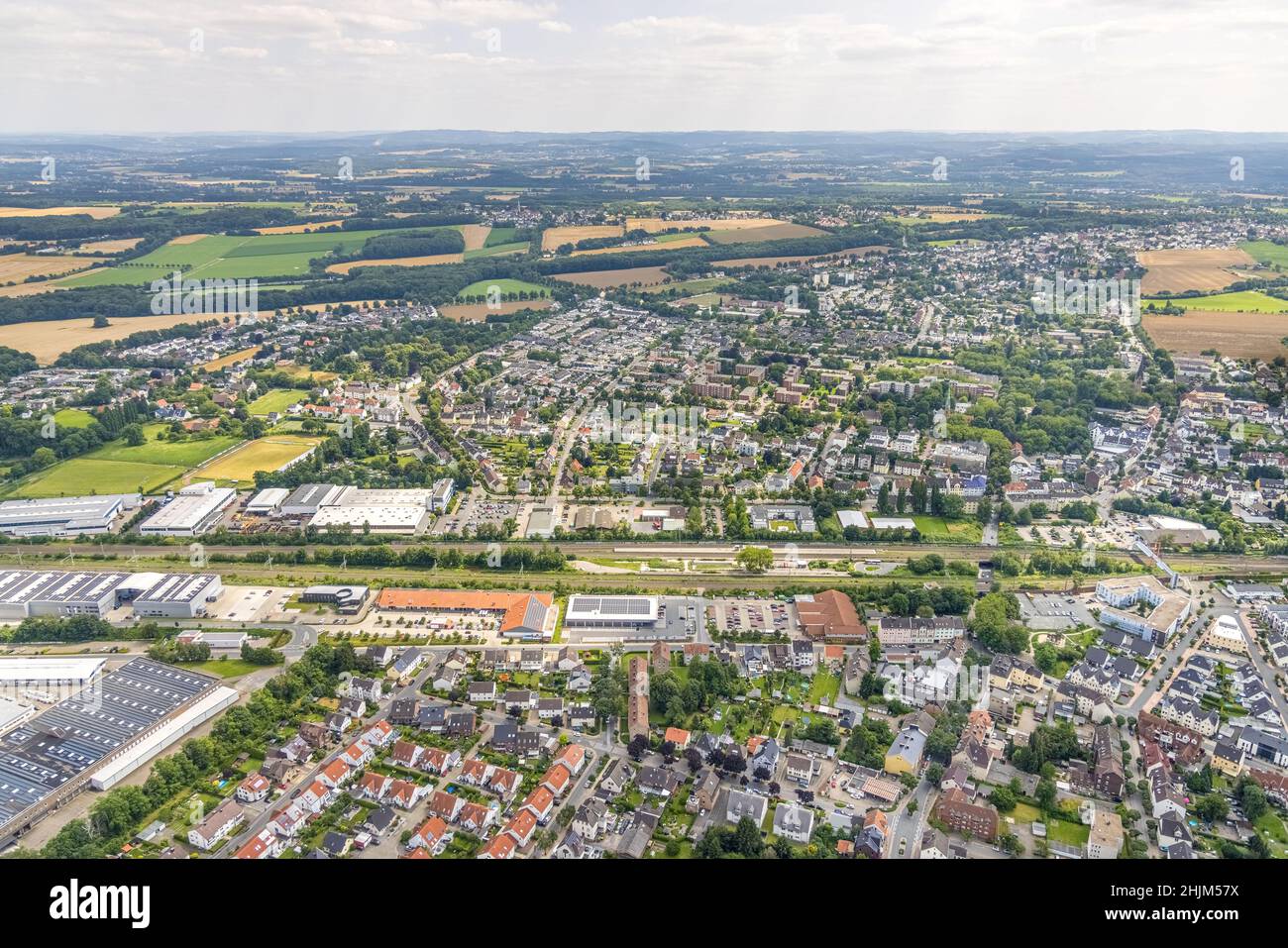 Aerial photograph, Holzwickede railway station, local supply centre ...