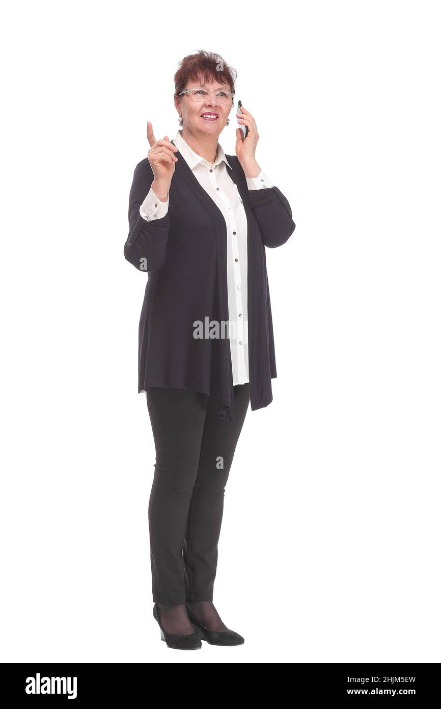 Beautiful middle age business woman talking smiling on mobile cell ...
