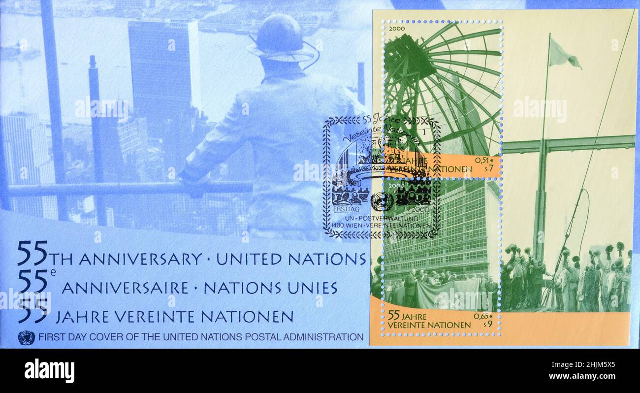 First Day Cover Letter with cancelled postage stamps printed by United ...