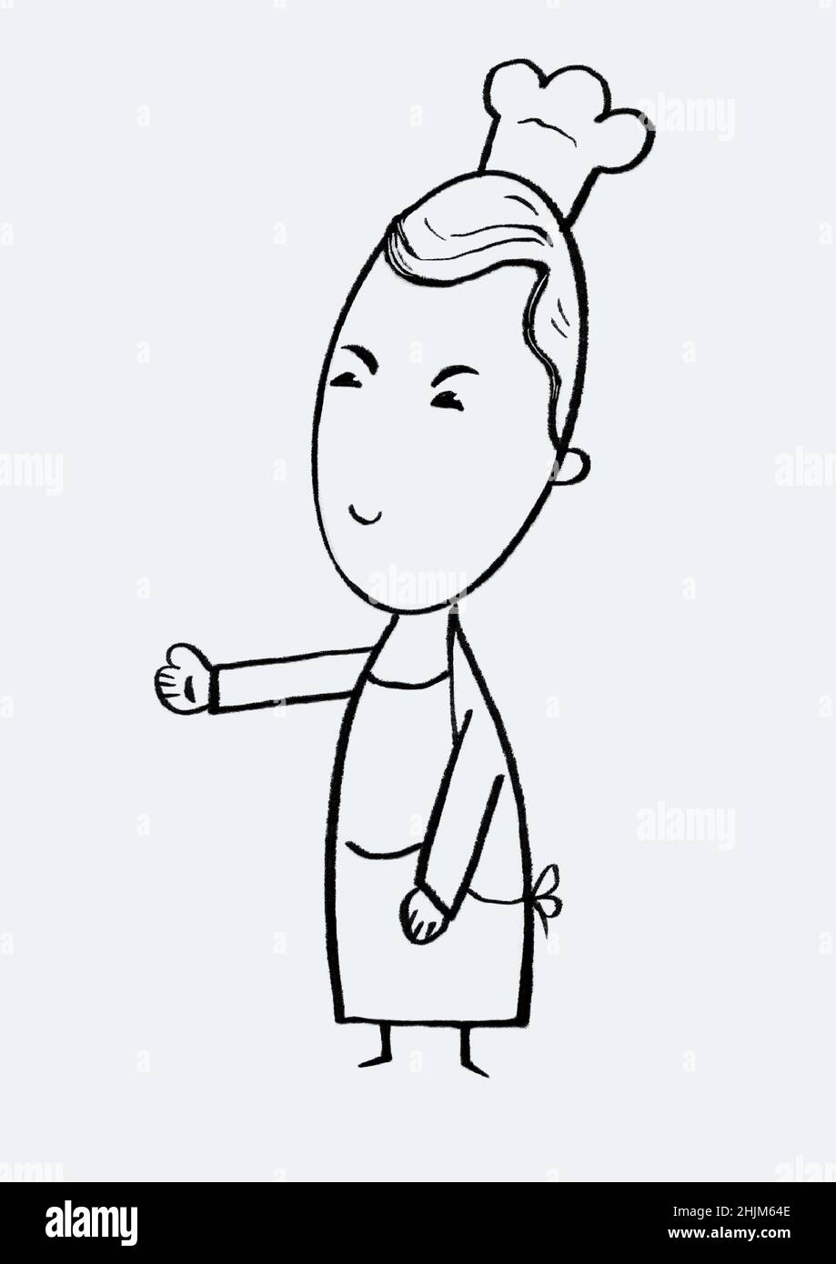 hand drawn little chef man character illustration Stock Photo - Alamy