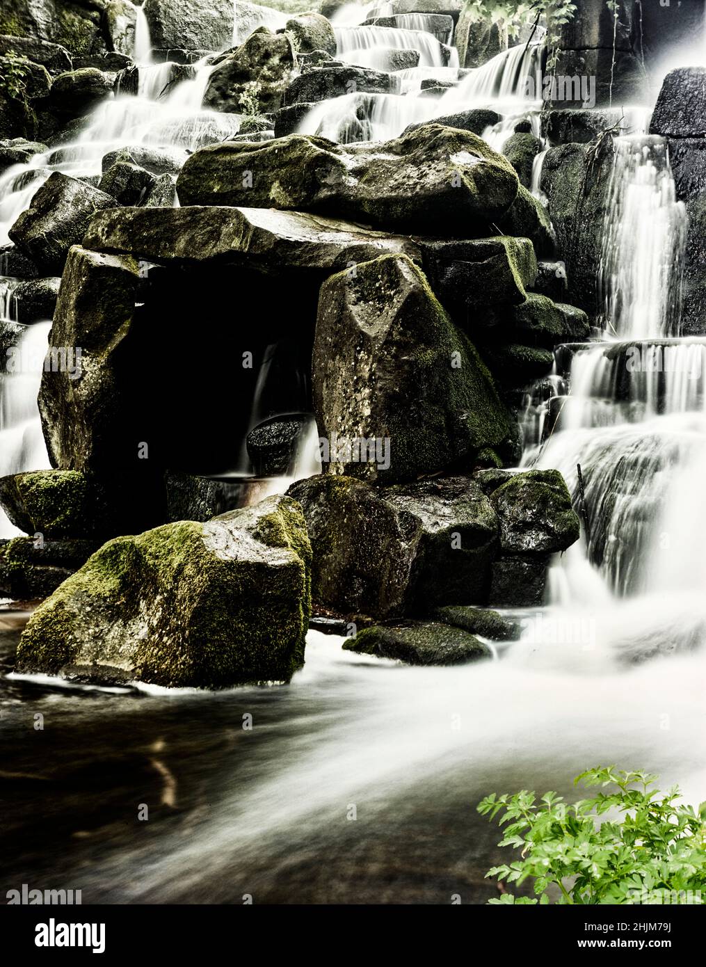Striking Virginia Waters waterfall landscape, northern Surrey, England ...