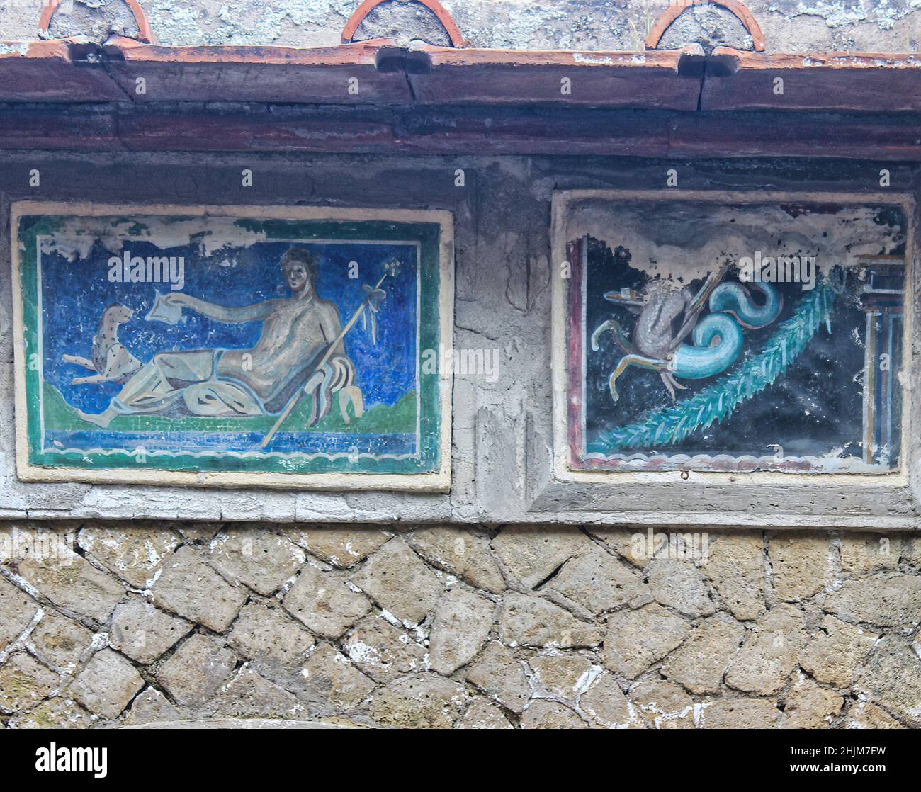 Roman frescoes found in the famous ruins of Herculaneum, the ancient ...