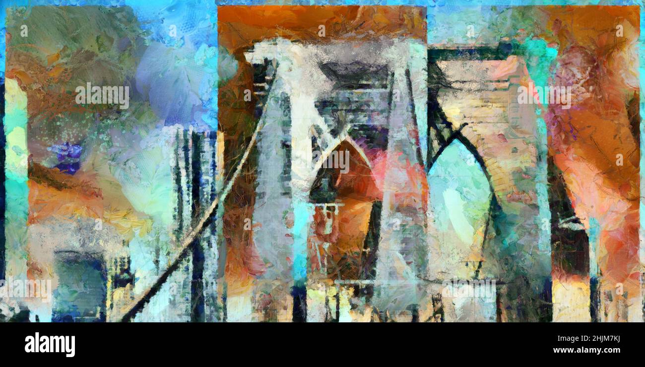 Modern painting. Brooklyn bridge. 3D rendering Stock Photo - Alamy