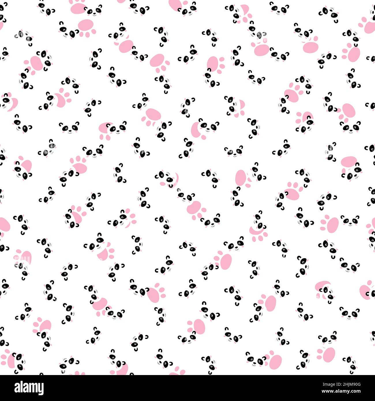 Seamless pattern with cute panda, footprint on white background. Funny ...