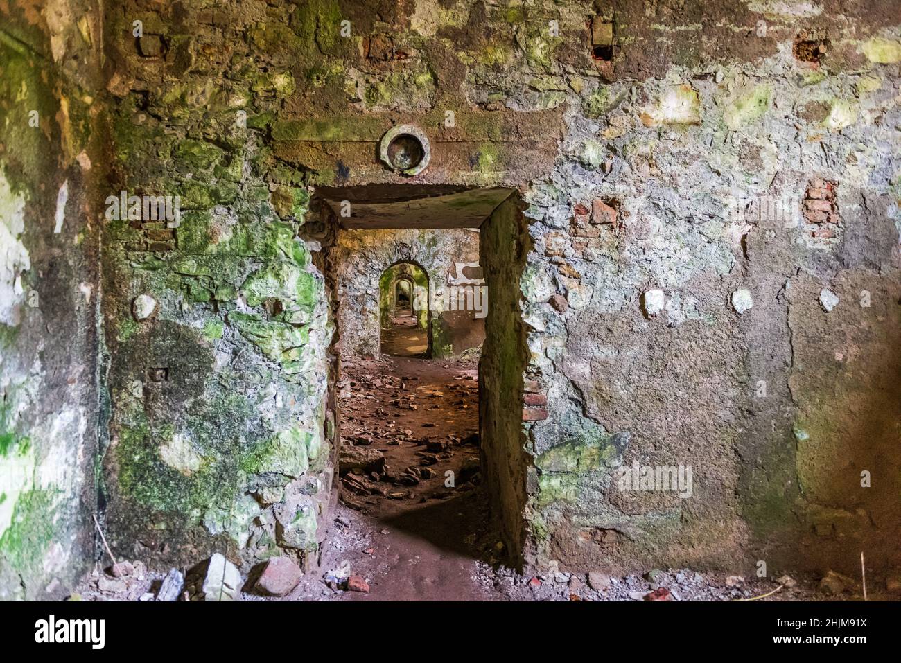 The ruins of big fortress called Forte Monte Ratti at the top of a ...