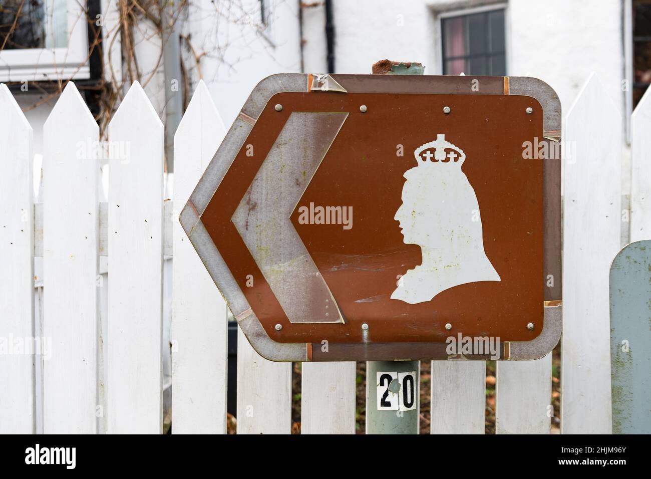 Royal Deeside Victorian Heritage Trail brown sign with the head of ...