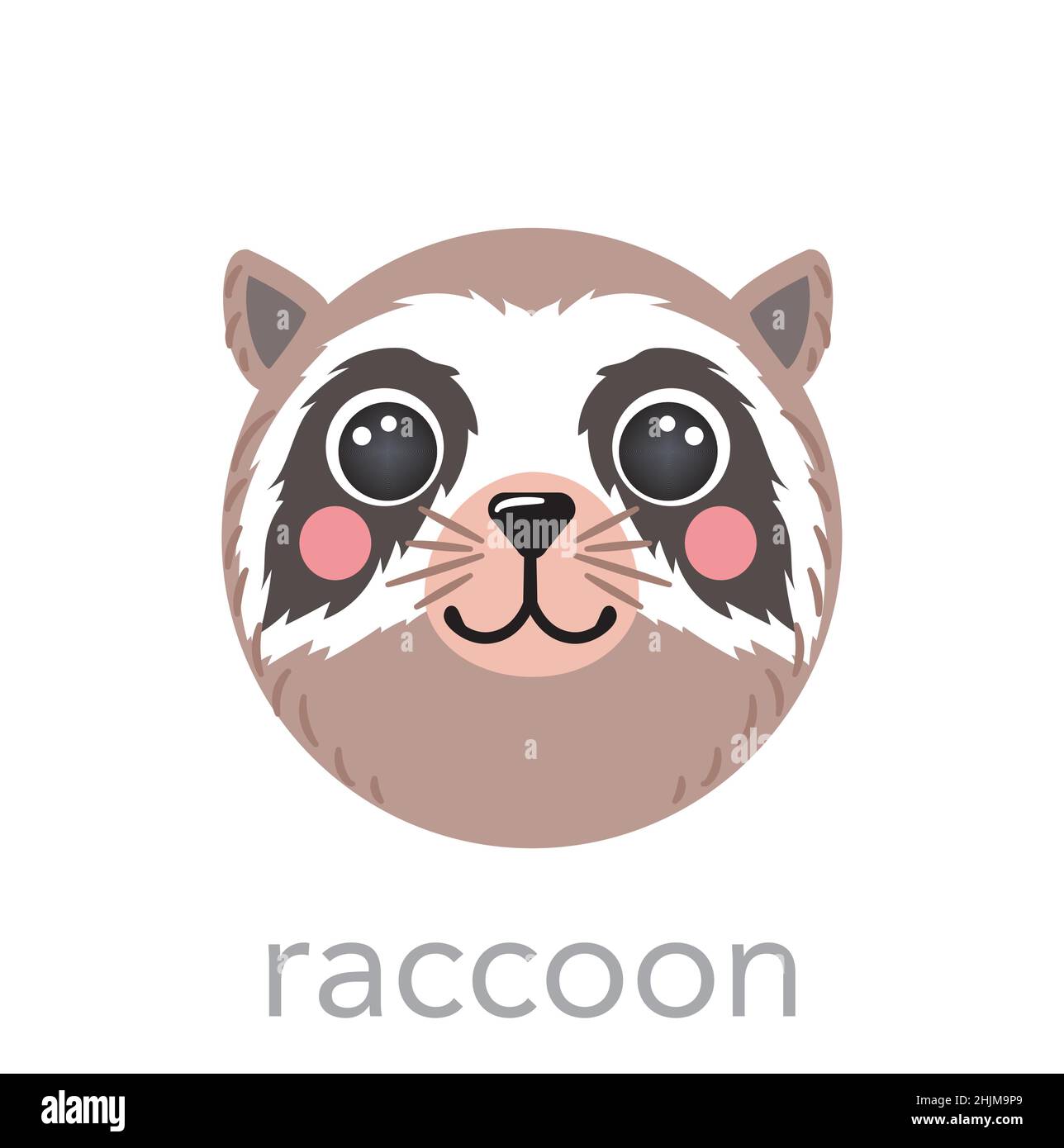 Raccoon Cute portrait with name text smile head cartoon avatar round ...