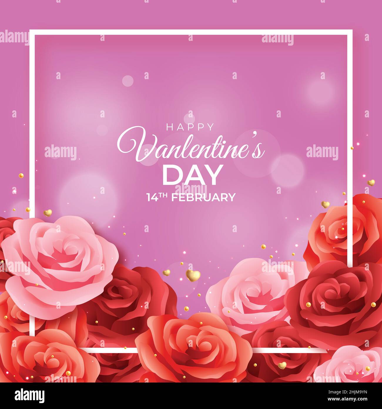 realistic valentine day floral frame template design vector ...