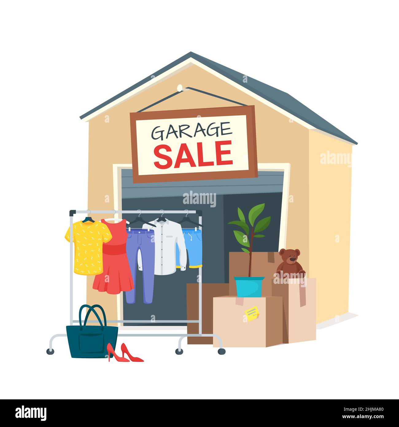 Vector cartoon style illustration of garage sale Stock Vector Image ...