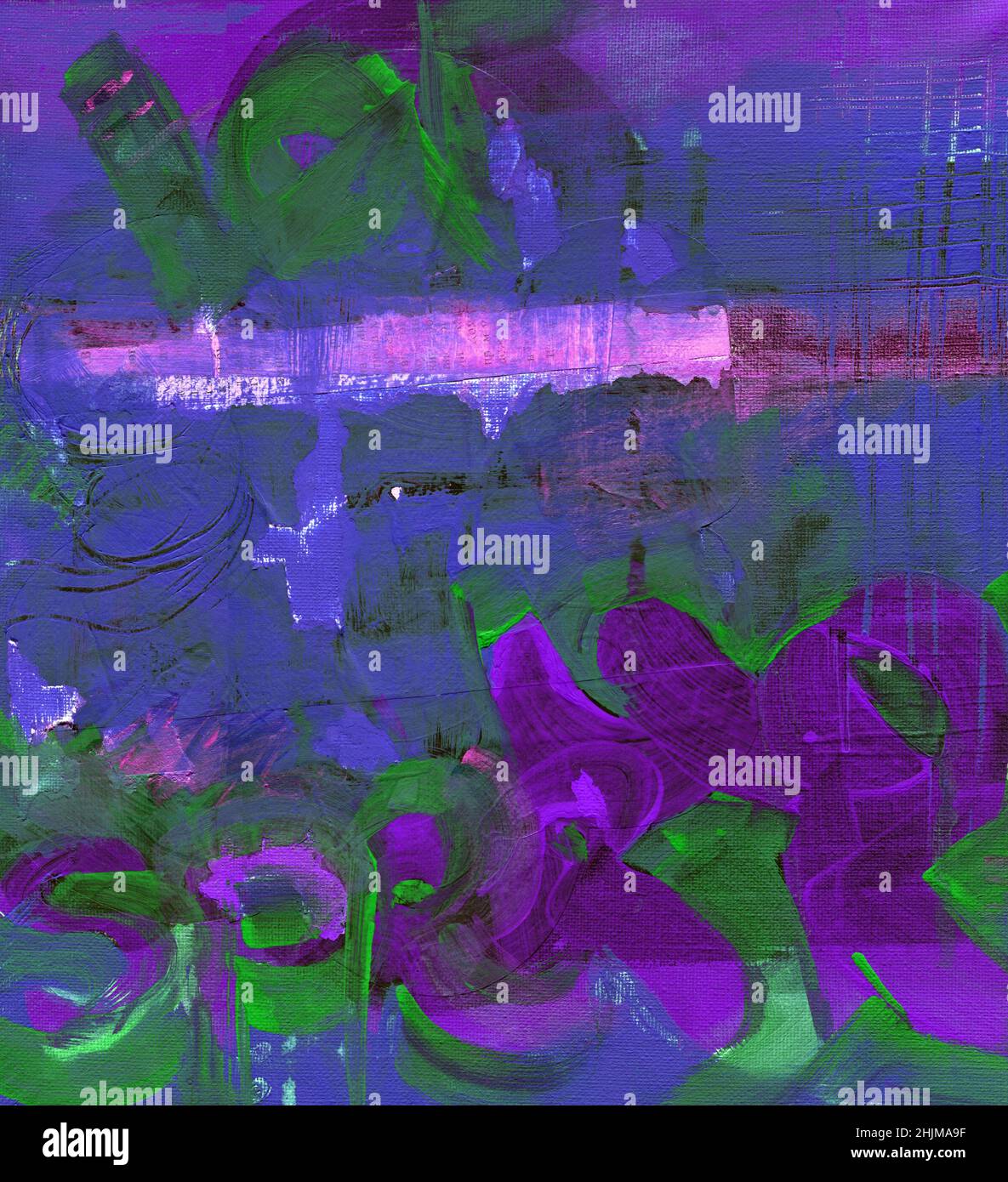 Blue-violet graffiti. Modern abstract colorful painting with hand ...