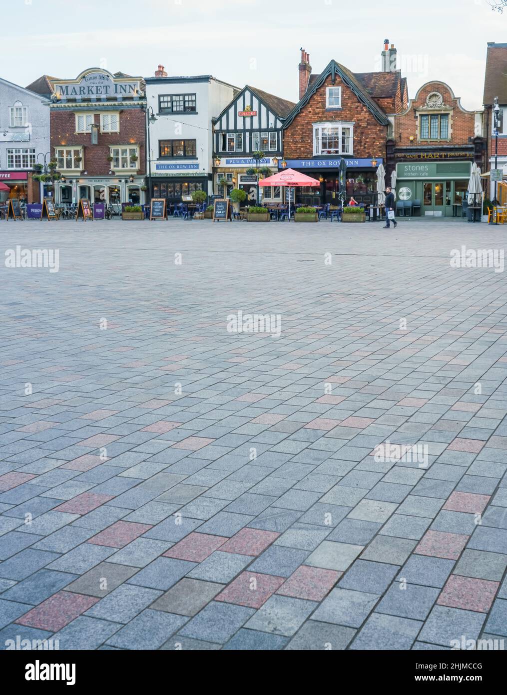 Salisbury England medieval city centre market square with a long row of ...