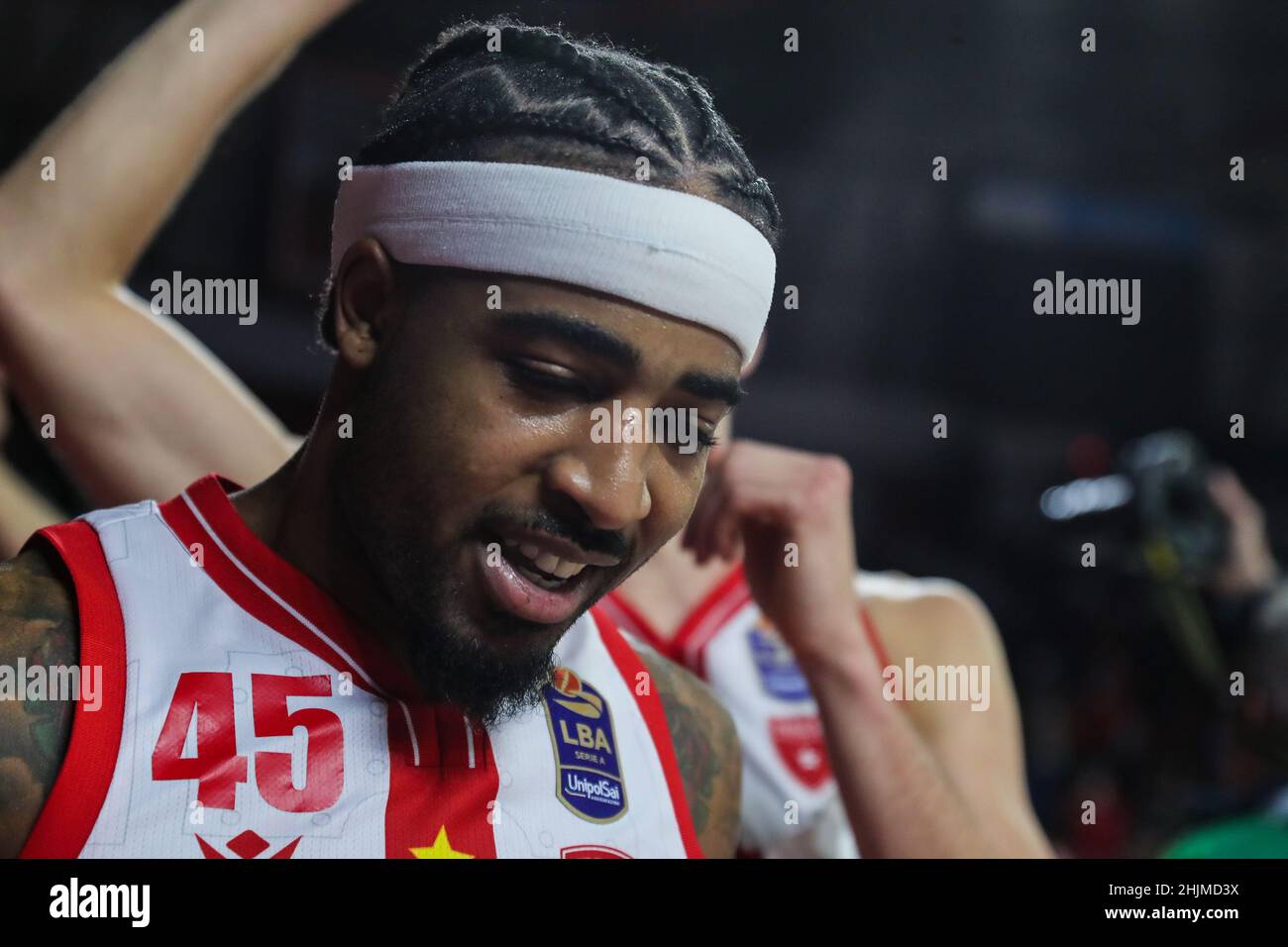 Marcus Keene #45 of Pallacanestro Varese OpenJobMetis celebrates the ...