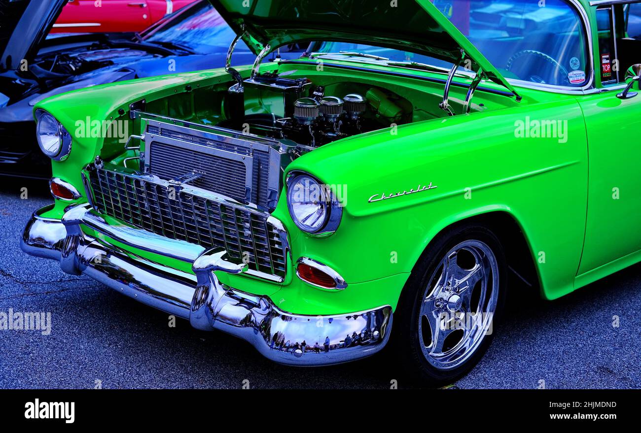 Custom Engine in Classic Lime Green Chevy Stock Photo - Alamy