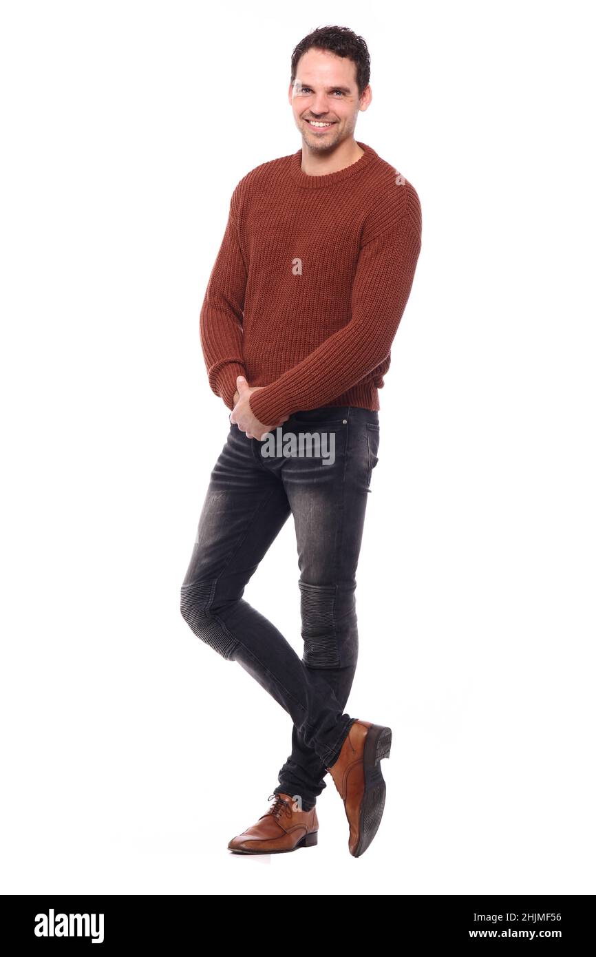 Man standing in front of a white background Stock Photo - Alamy