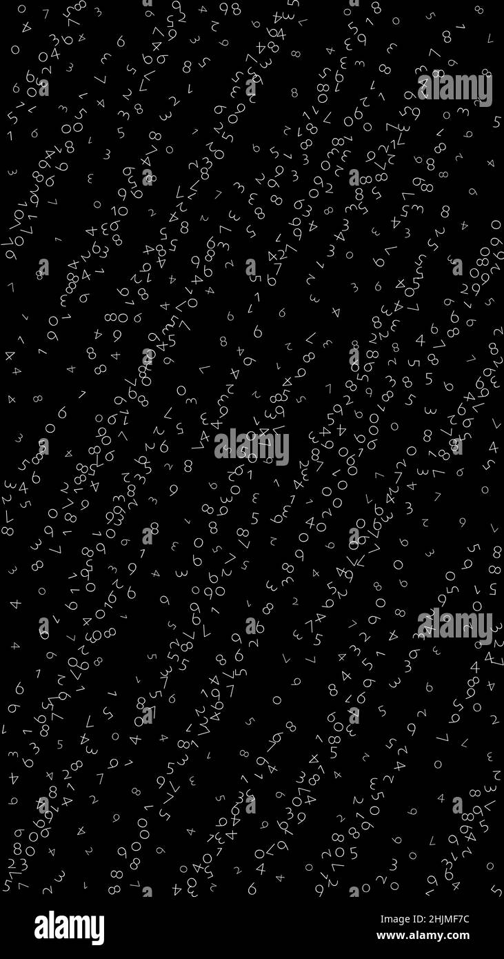 Falling numbers, big data concept. Binary white disorderly flying ...