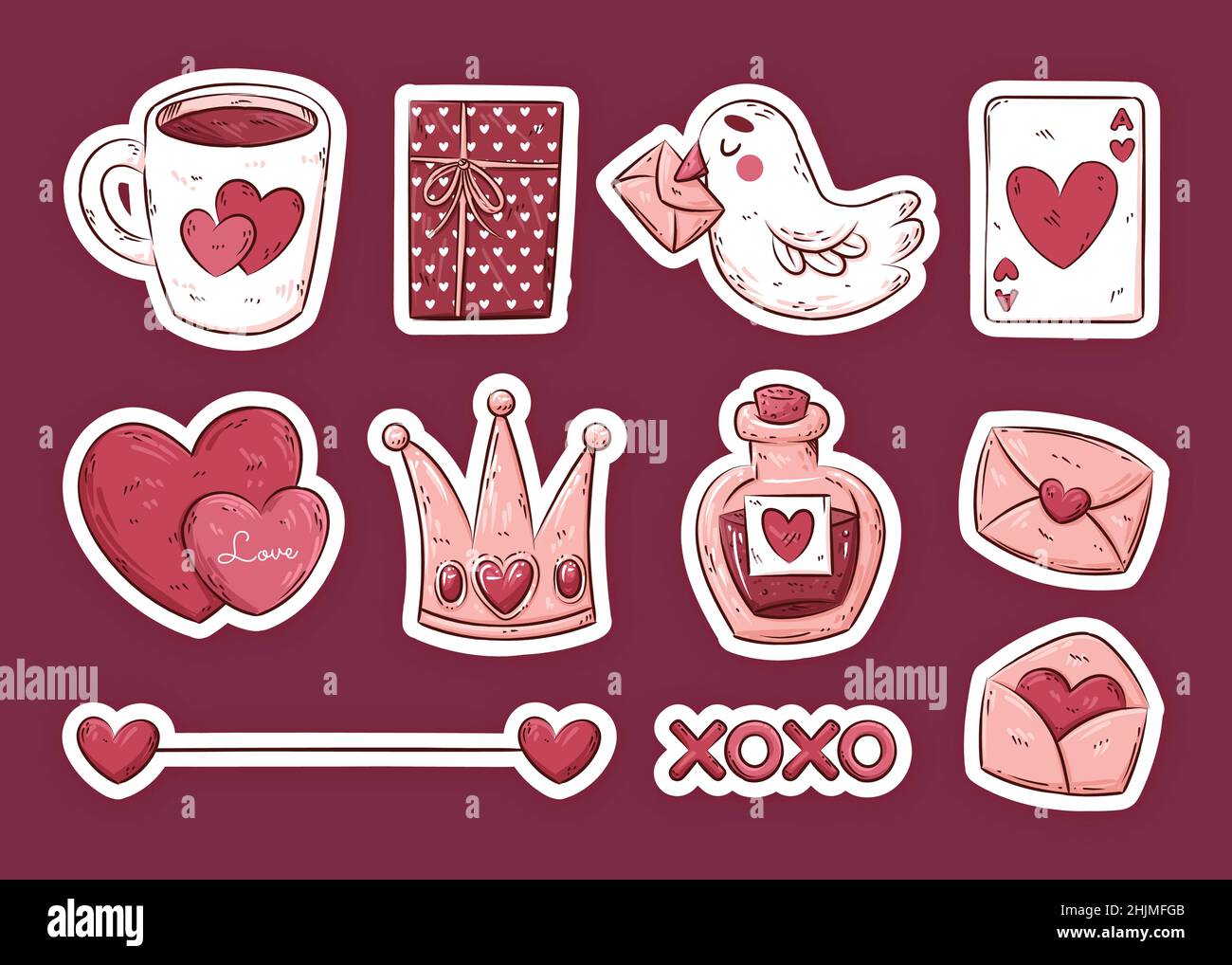 hand drawn valentine day stickers collection design vector illustration ...