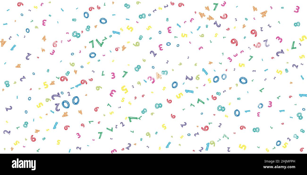 Falling colorful messy numbers. Math study concept with flying digits ...