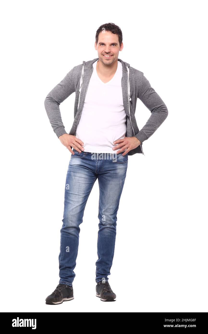 Man standing in front of a white background Stock Photo - Alamy