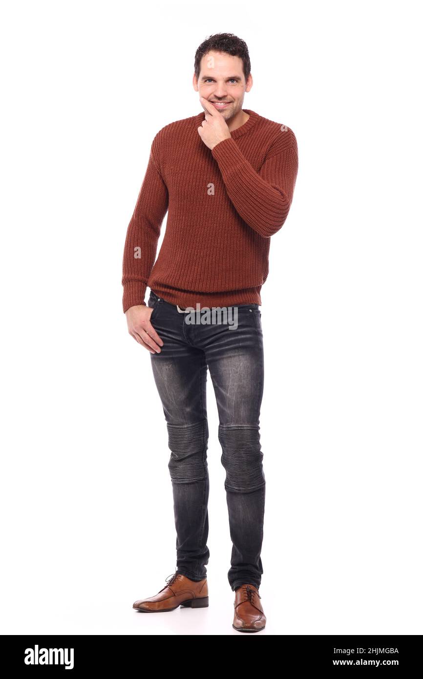 Man standing in front of a white background Stock Photo - Alamy