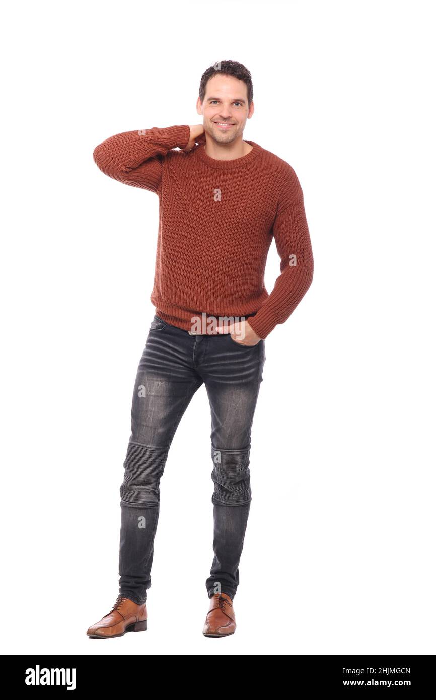 Man standing in front of a white background Stock Photo - Alamy