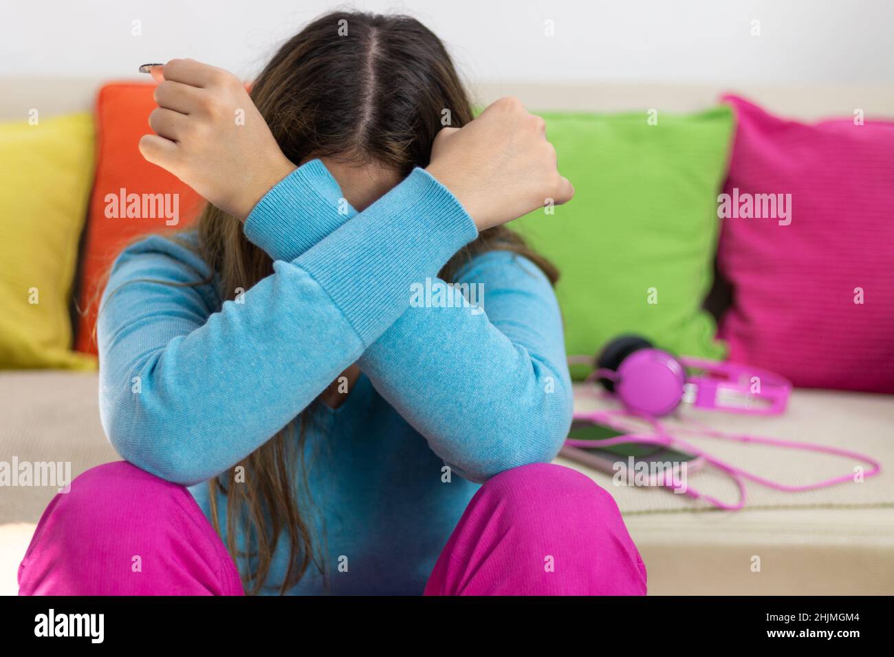 Teenage depression. Sad teenager feeling bad alone, feeling depressed ...