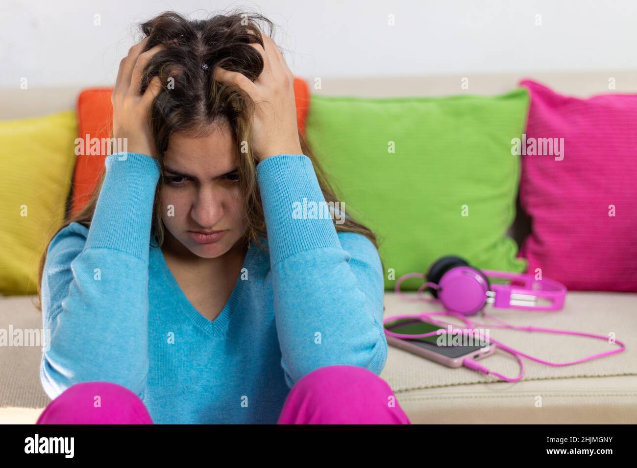 Teenage depression. Sad teenager feeling bad alone, feeling depressed ...