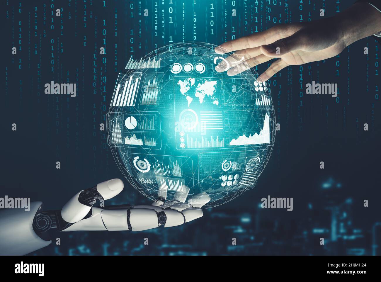 3D rendering futuristic droid robot technology development, artificial ...