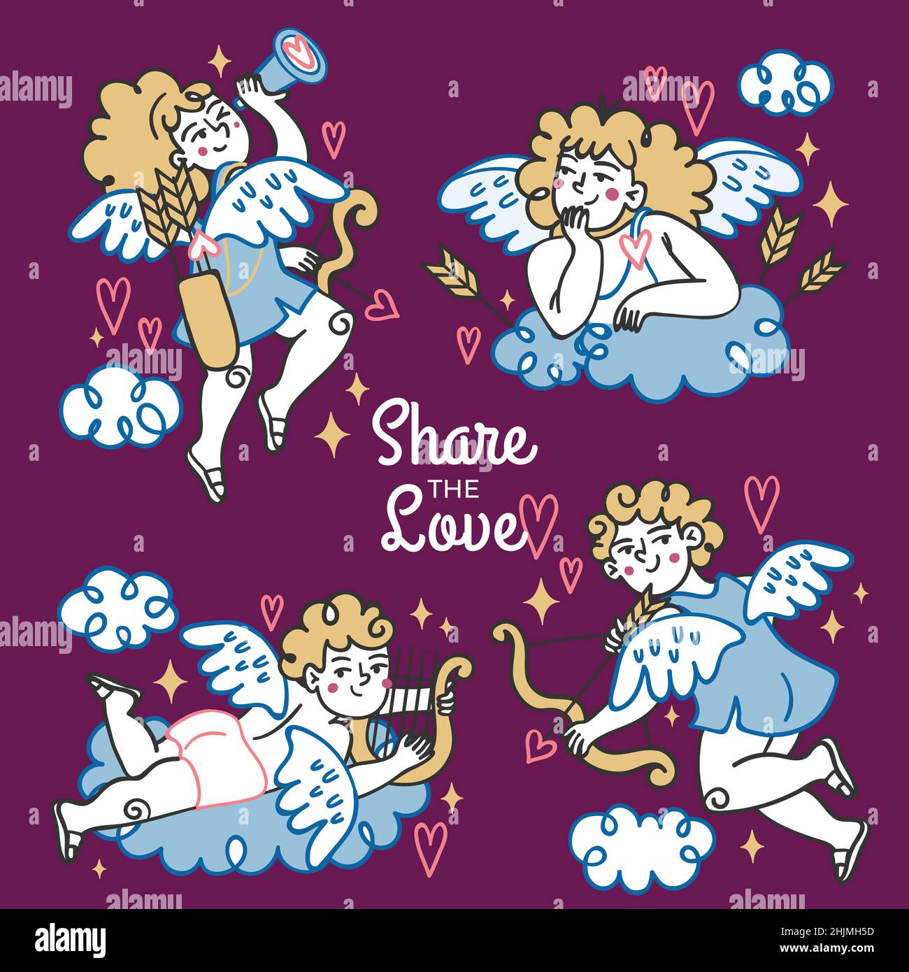 hand drawn valentine day cupid characters collection design vector ...