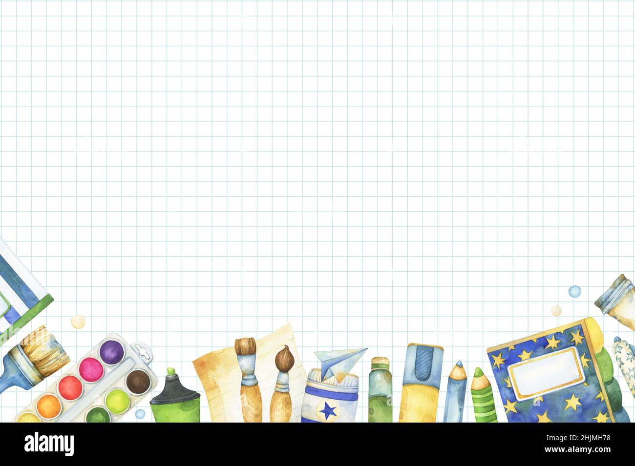 Back to school banner with paper sheet background, whimsical watercolor ...