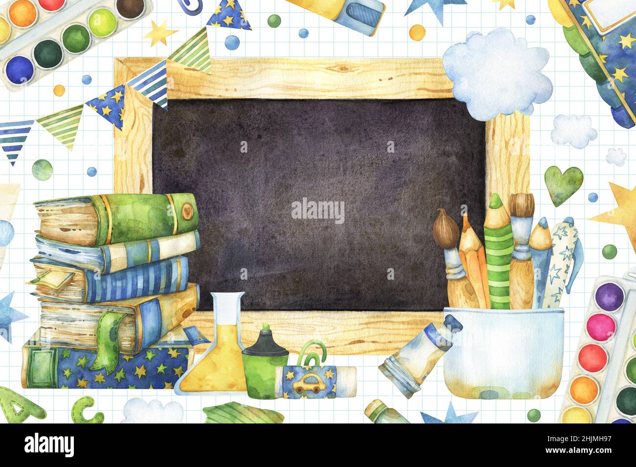 Watercolor stationery items and school supplies clipart frame hi-res ...