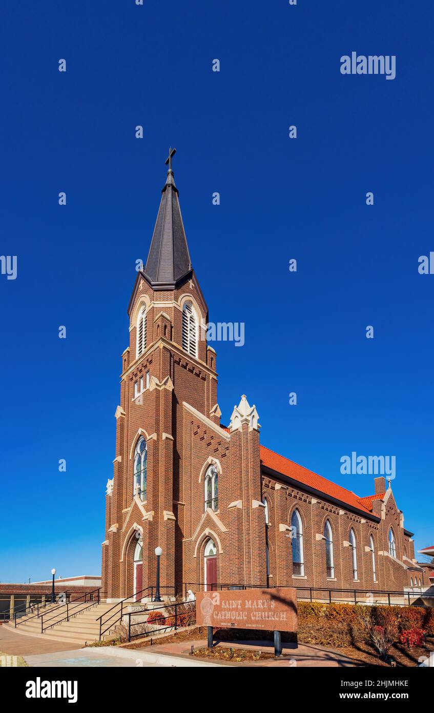 Sunny exterior view of the St Mary Catholic Church at Guthrie, Oklahoma ...