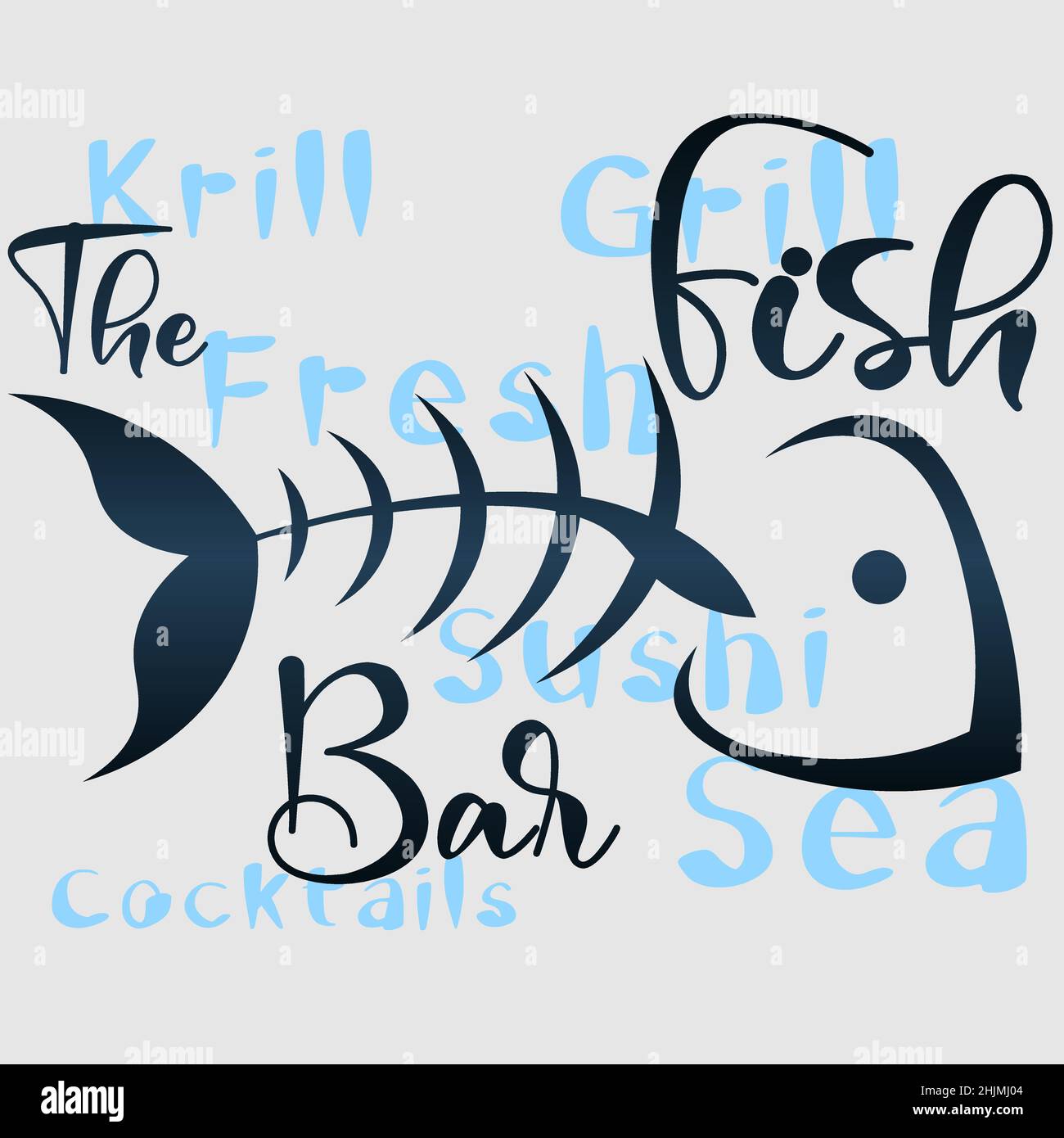 abstract logo of a fish bar from a fish skeleton and inscriptions 1 ...