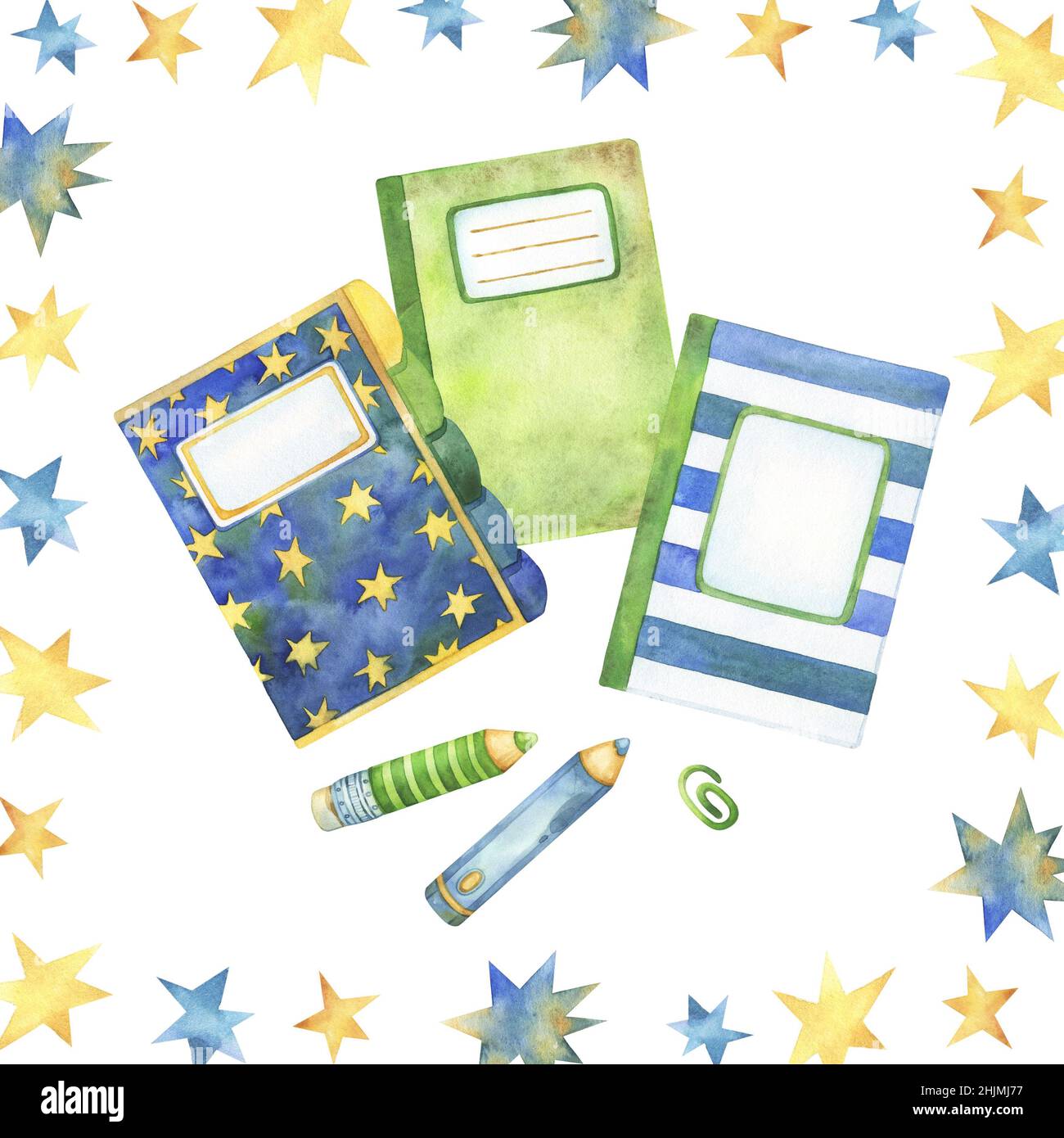 Square watercolor star frame with a planning or school related ...