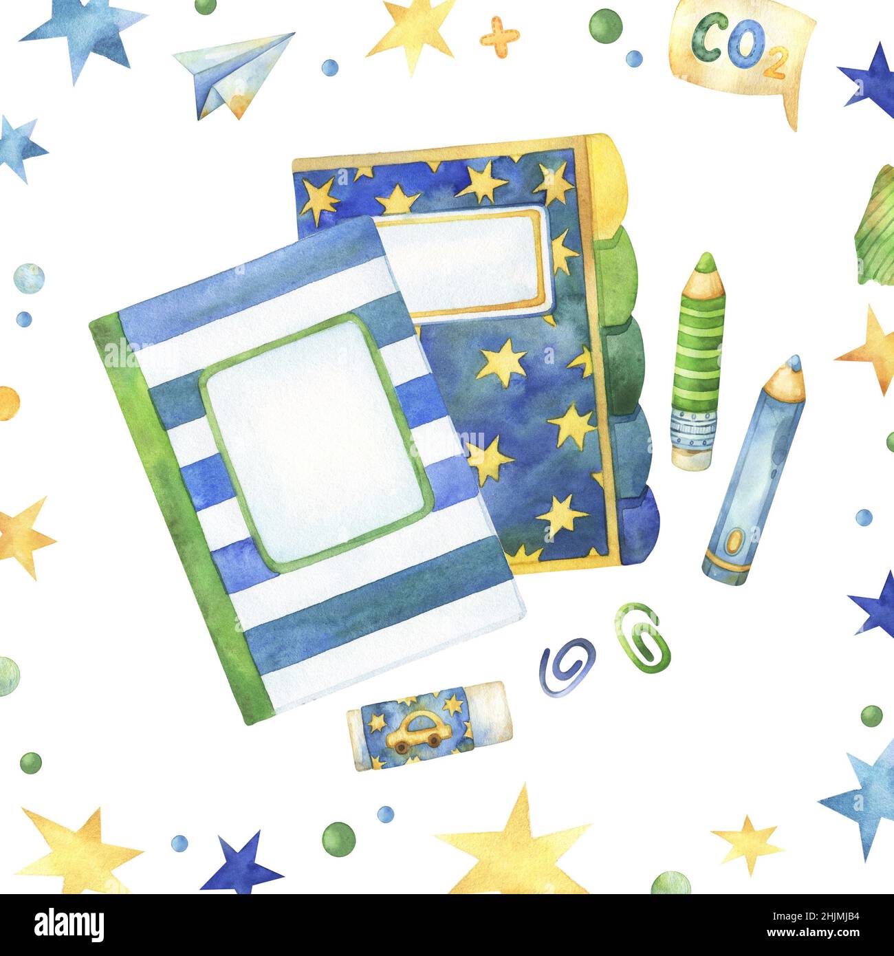 Watercolor clipart of notebooks, pencils and clips, with a watercolor ...