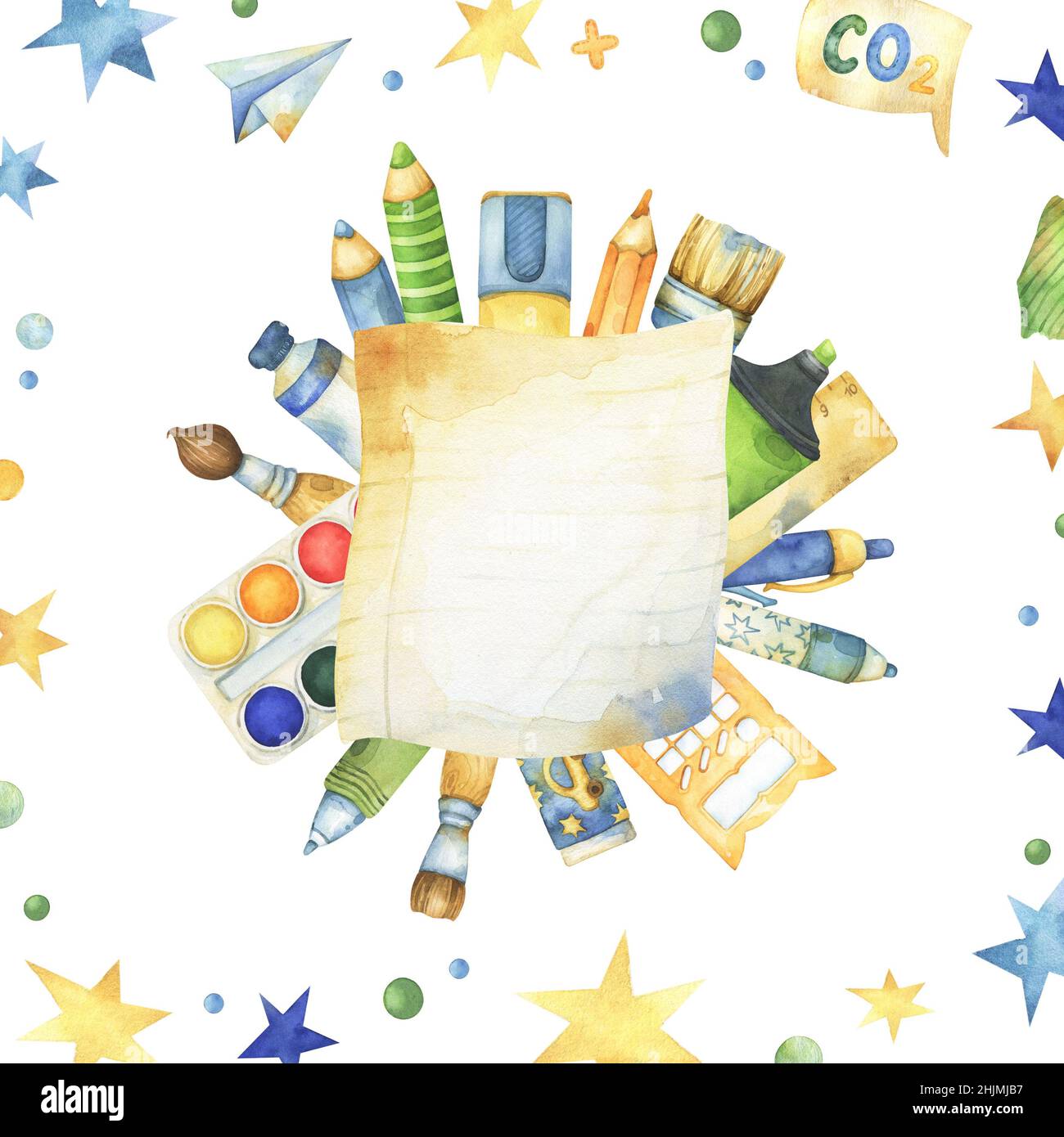 Whimsical watercolor background, arrangement with stars and fun ...