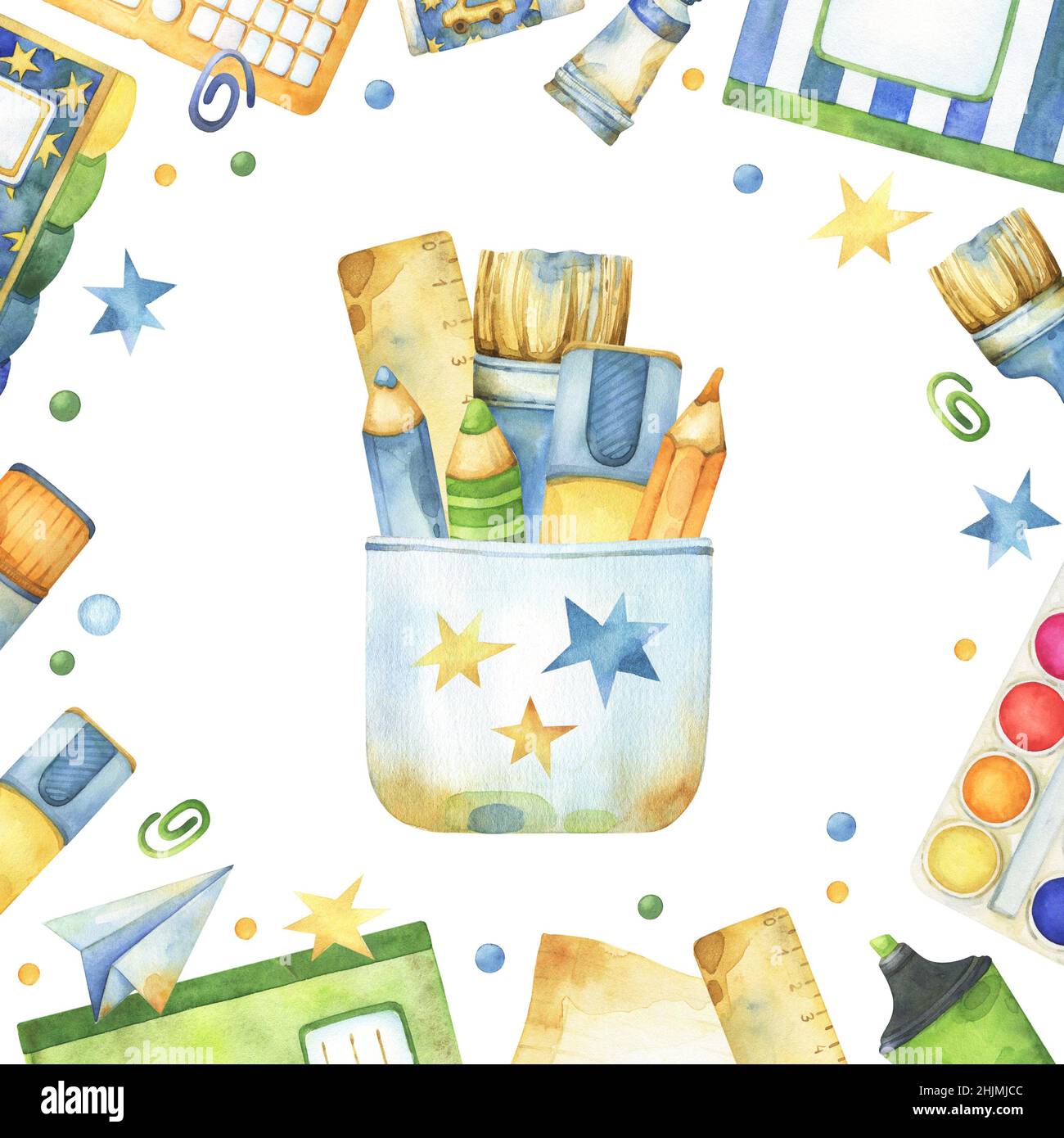 Fun square white background with back to school watercolor clipart ...