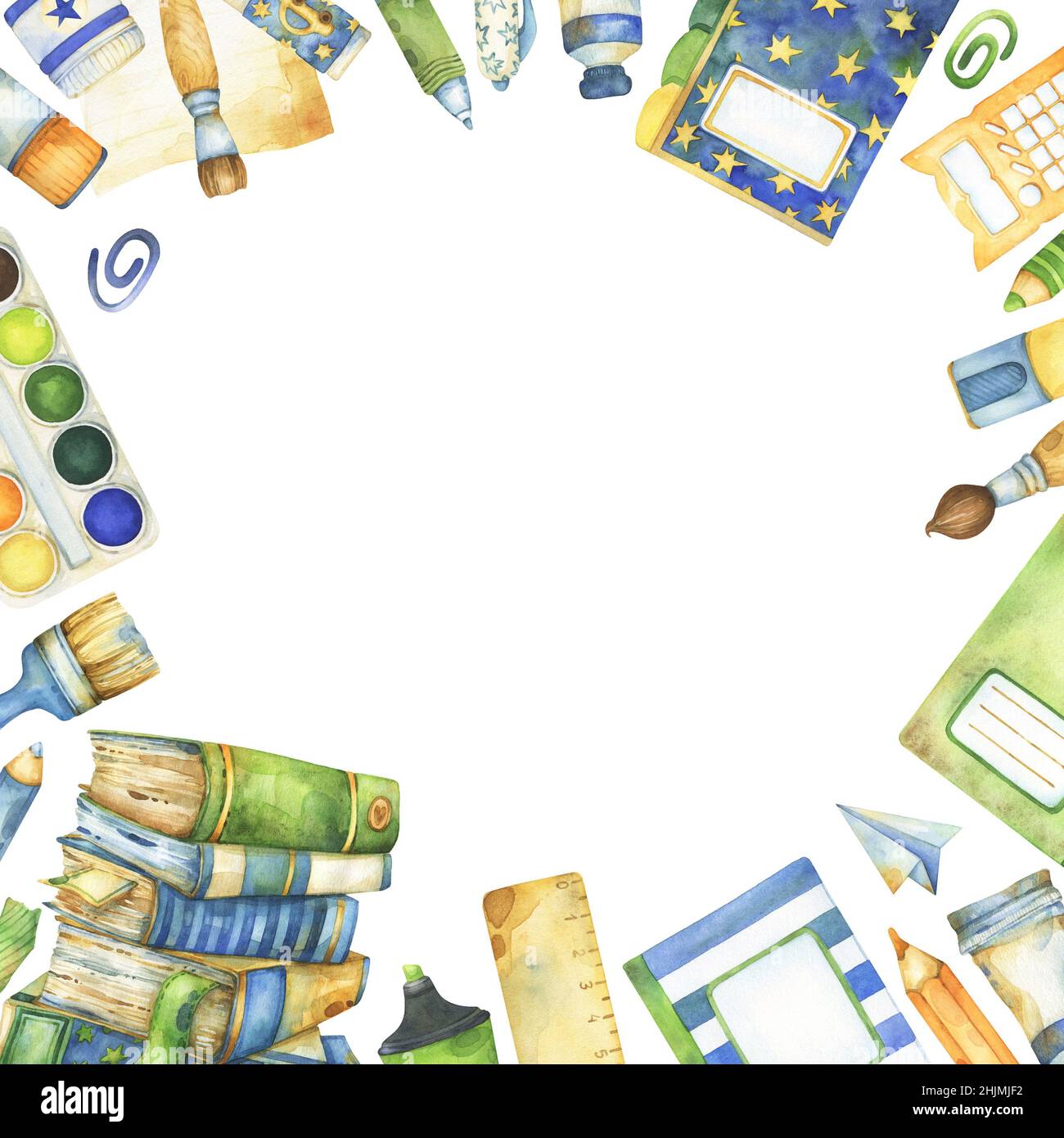 Square composition with whimsical watercolor back to school clip art ...