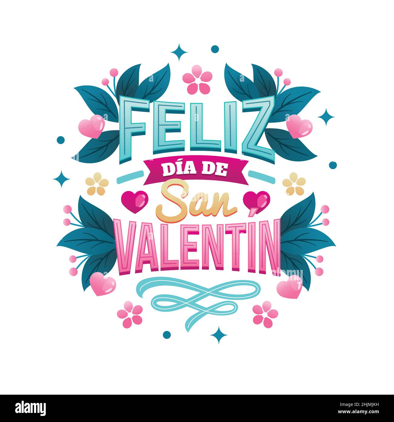 flat happy valentine day lettering spanish design vector illustration ...