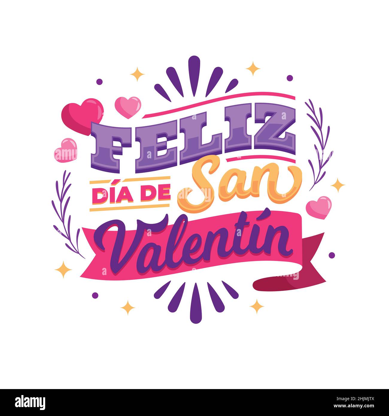 flat happy valentine day lettering spanish design vector illustration ...