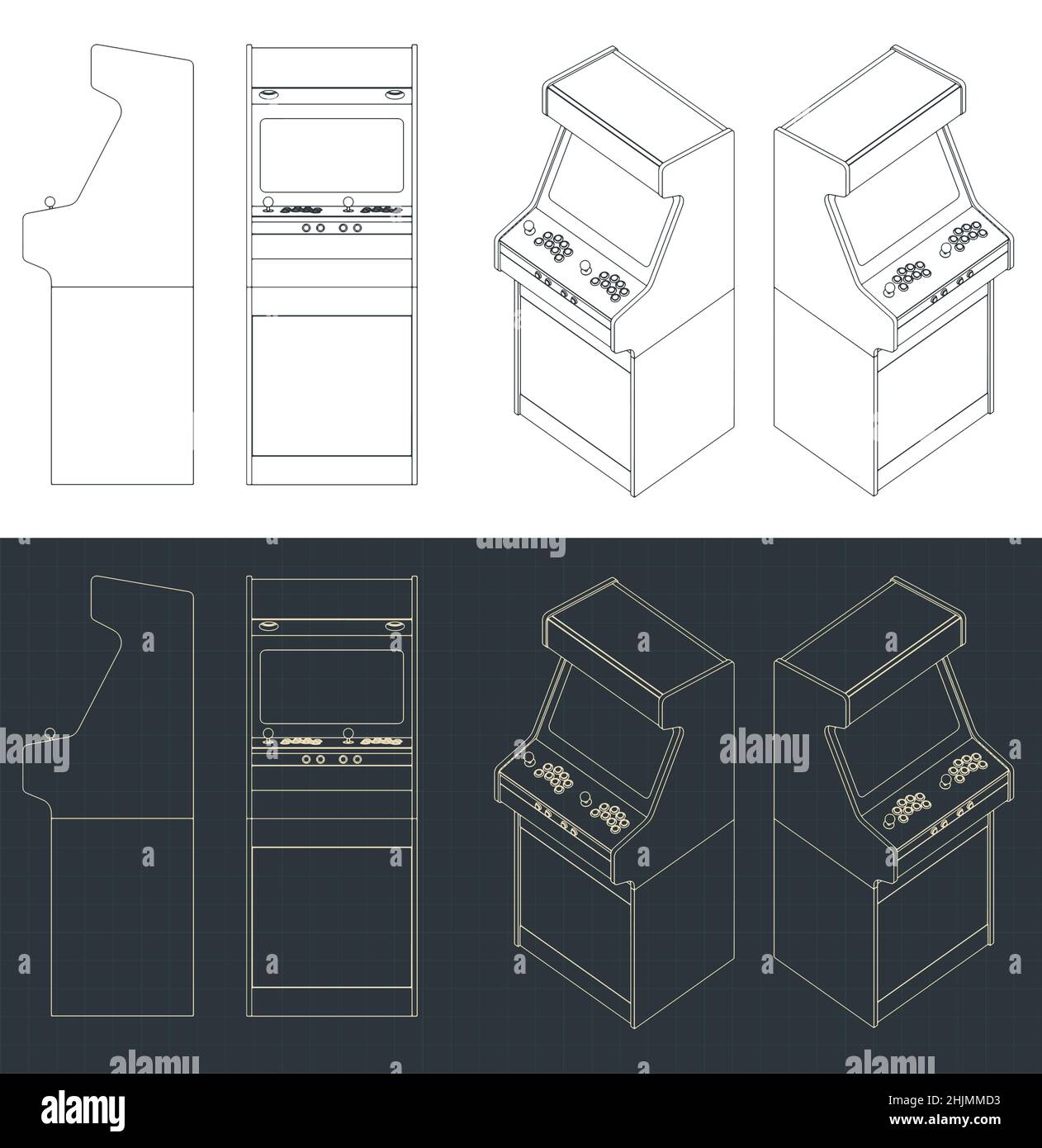 Stylized vector illustration of drawings of retro arcade machine Stock ...