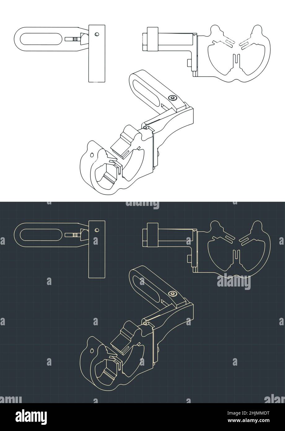 Stylized vector illustrations of blueprint of archery arrow rests ...